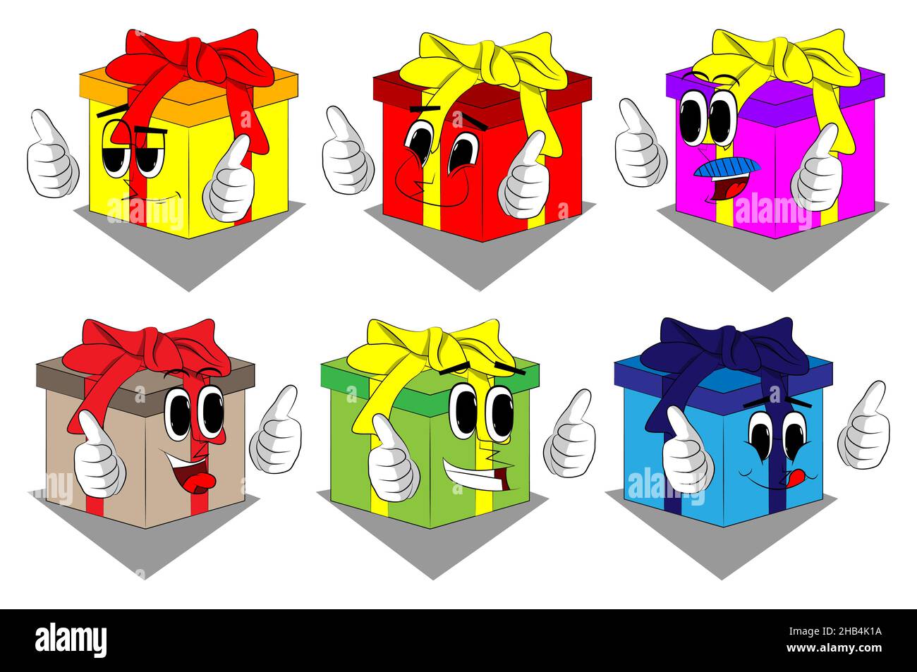 Gift Box with making thumbs up sign with two hands as a cartoon ...