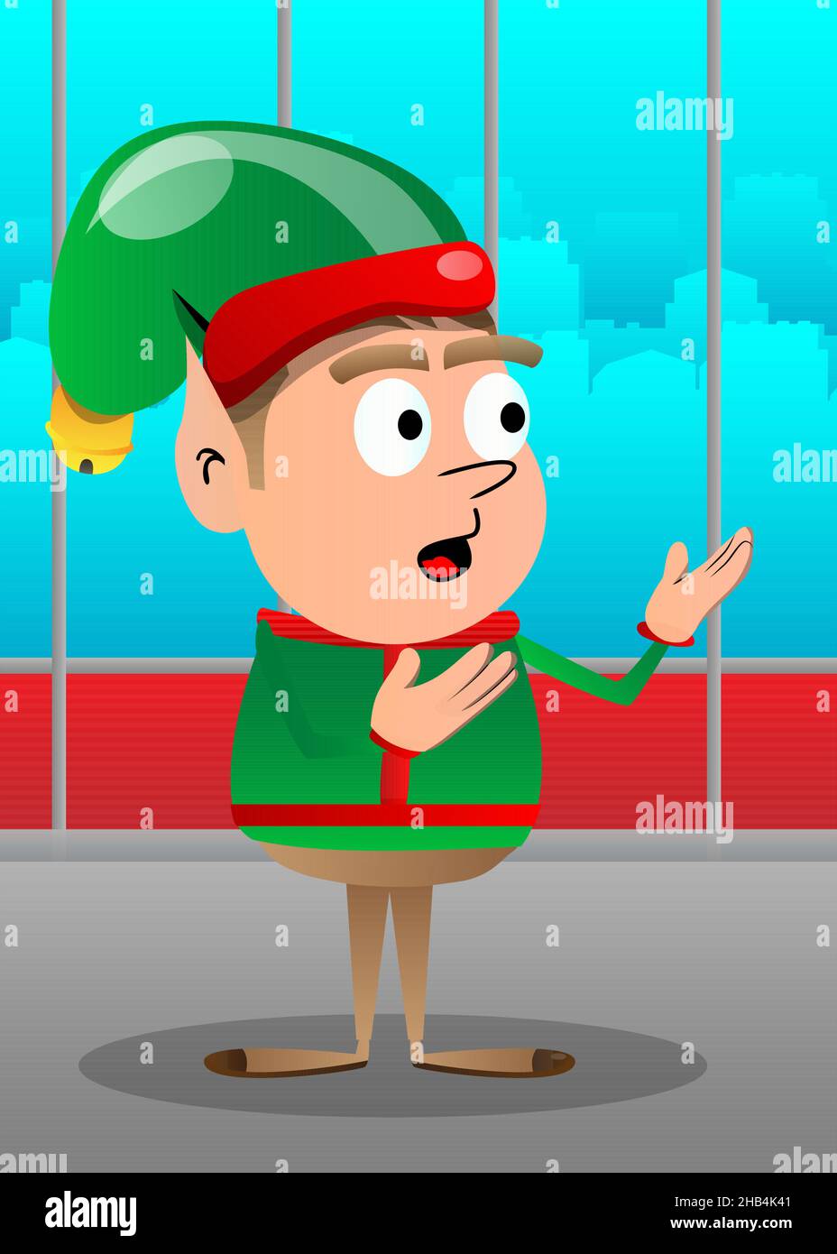 Christmas Elf showing something with both hands, powerful hand gesture ...