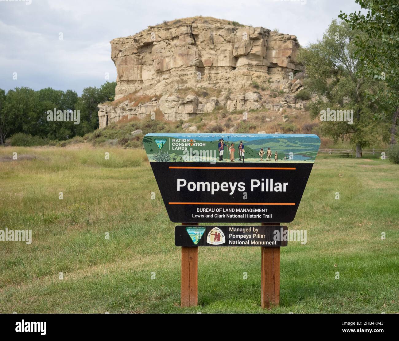 Pompeys Pillar National Monument sign in the lawn in front of Pompeys ...