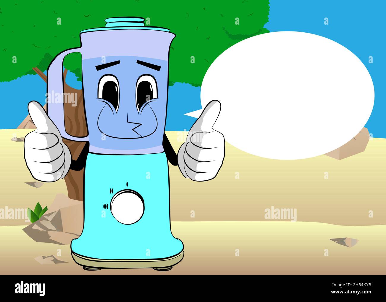 Food Blender making thumbs up sign with two hands as a cartoon ...