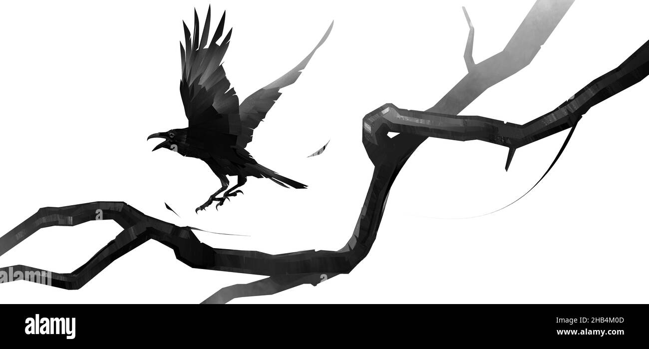 Black bird flying drawing hi-res stock photography and images - Alamy