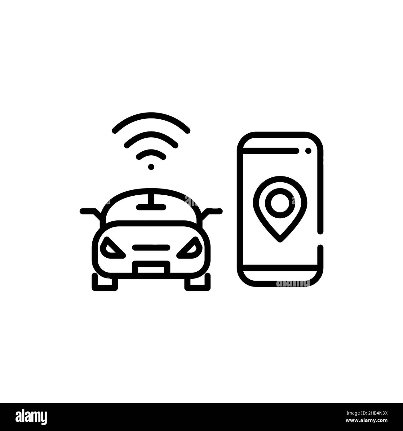 Smart self-driving car icon. Smartphone with map pointer and car with ...