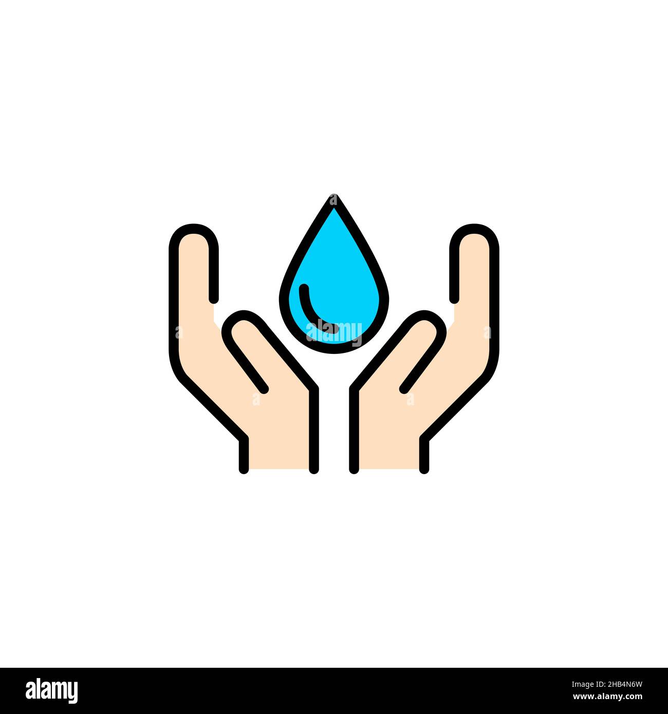 Water conservation and sustainable water usage. Drop in hands. Pixel ...