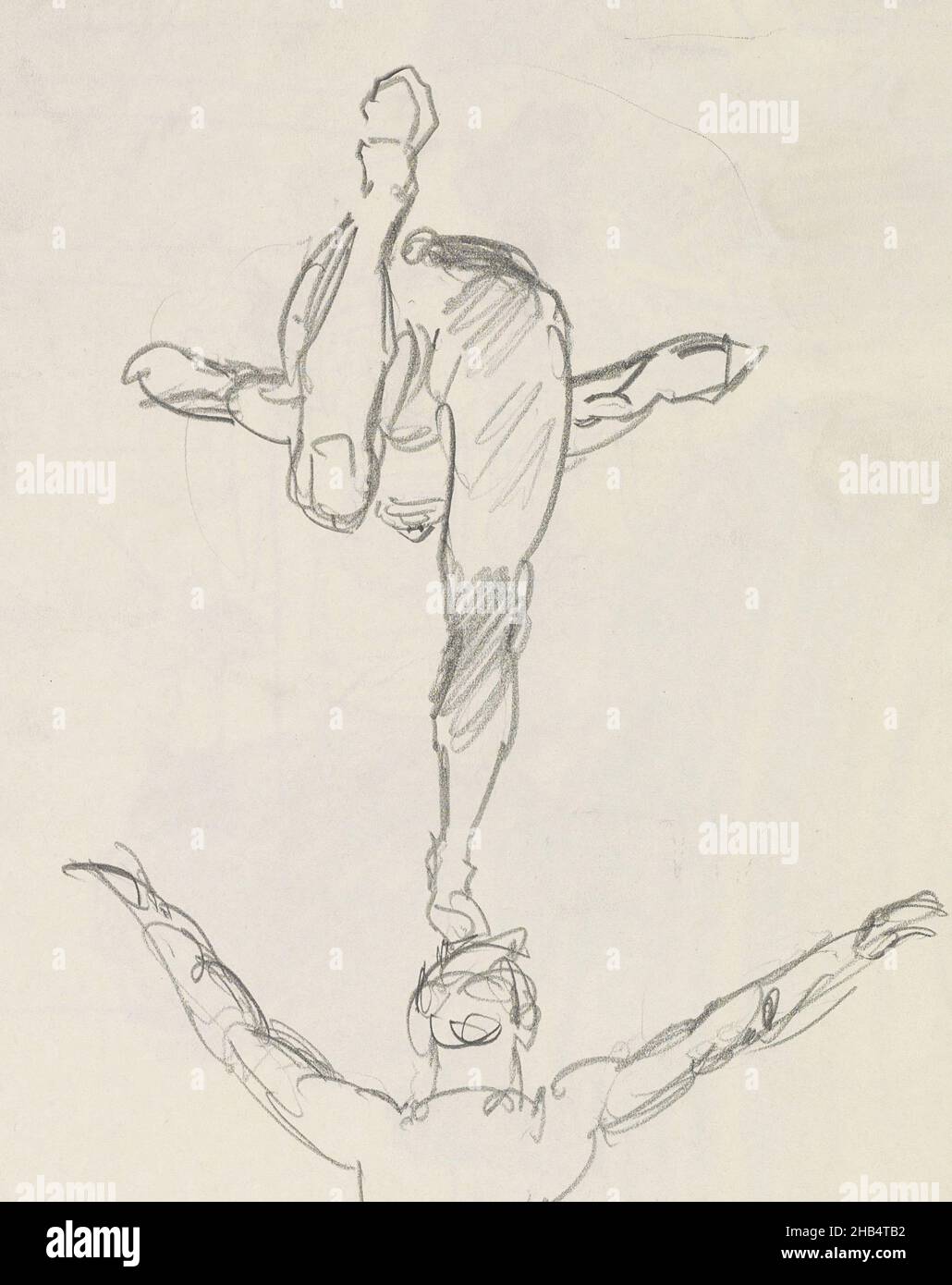 An acrobat balances on one leg on the head of another acrobat. Sheet 24 ...