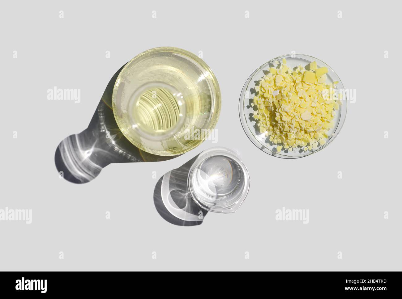 Closeup chemical ingredient on white laboratory table. Sodium sulfide ...