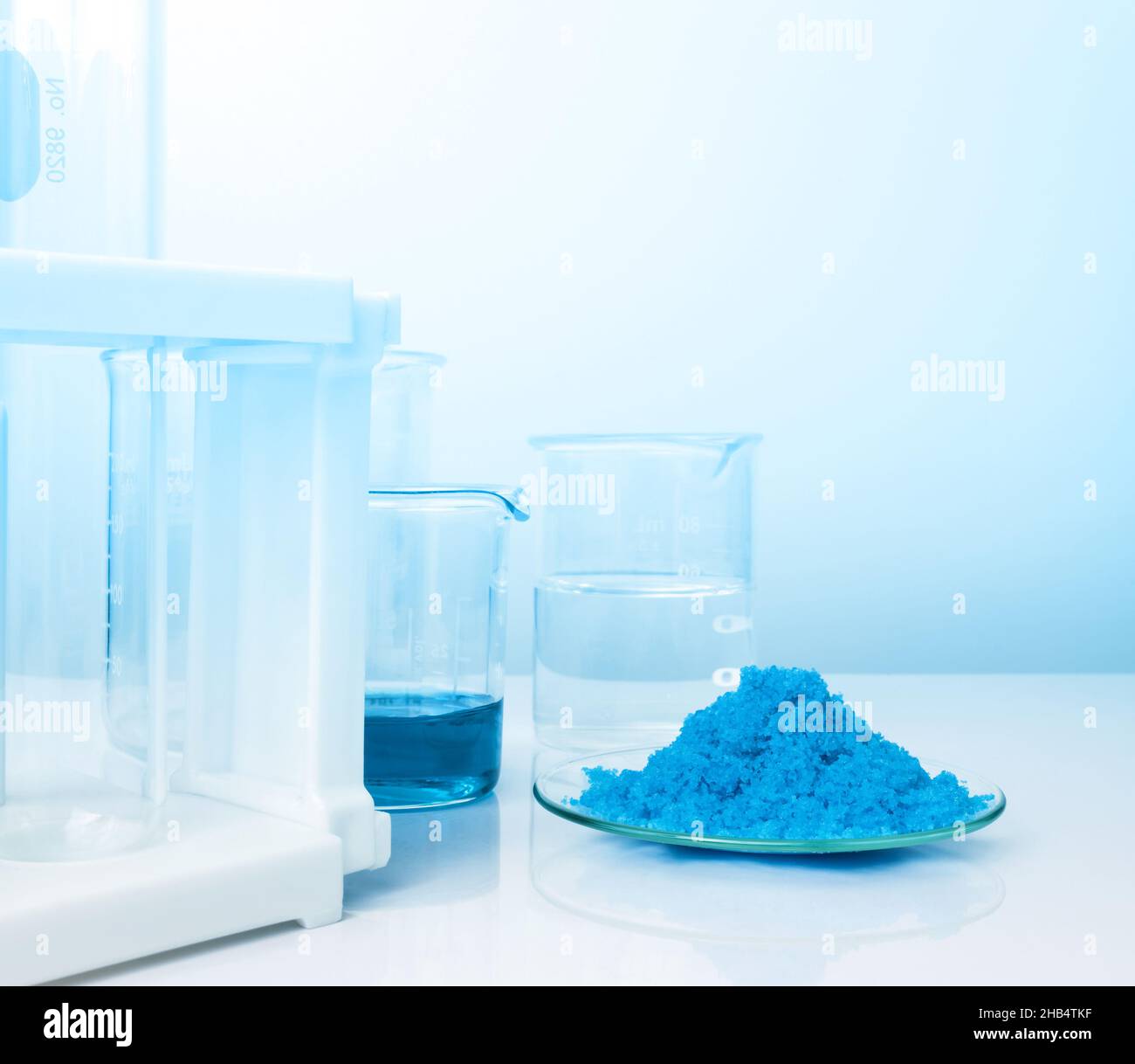 Closeup inorganic chemical on white laboratory table. Copper(II ...