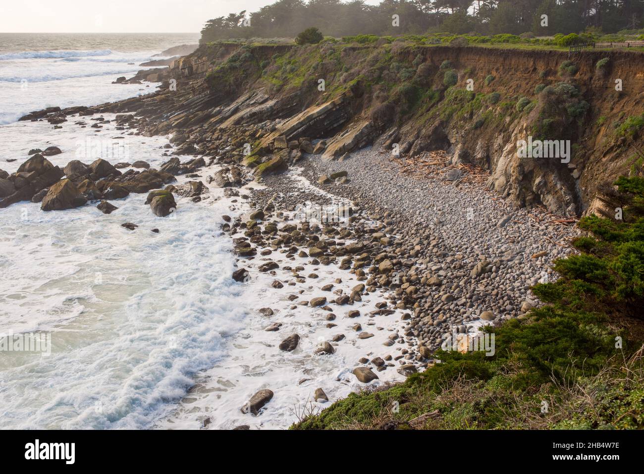 Northern California Coastal cliff landscape with crashing waves and ...