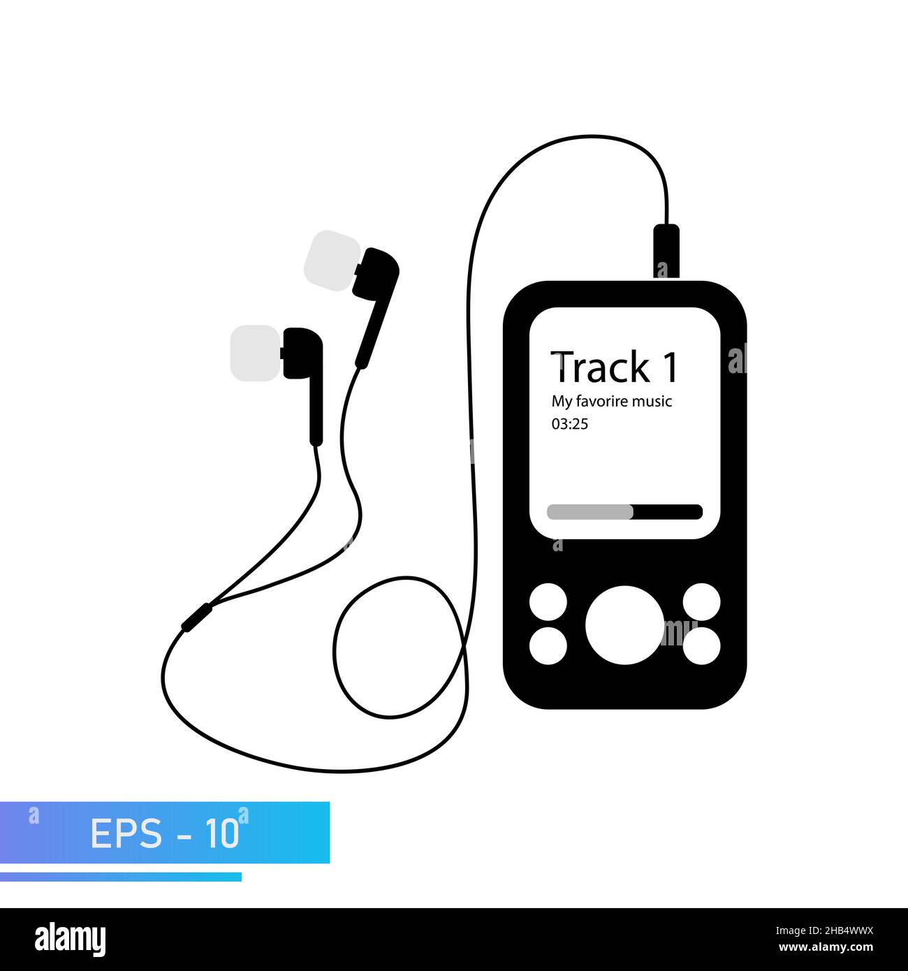 Headphones connected to a music player on which music is playing ...