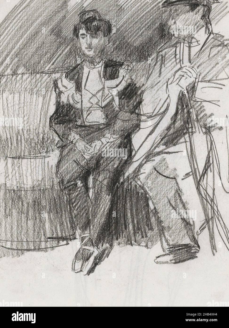 Sheet 7 recto from sketchbook XXII with 30 sheets, Dancer next to a man ...