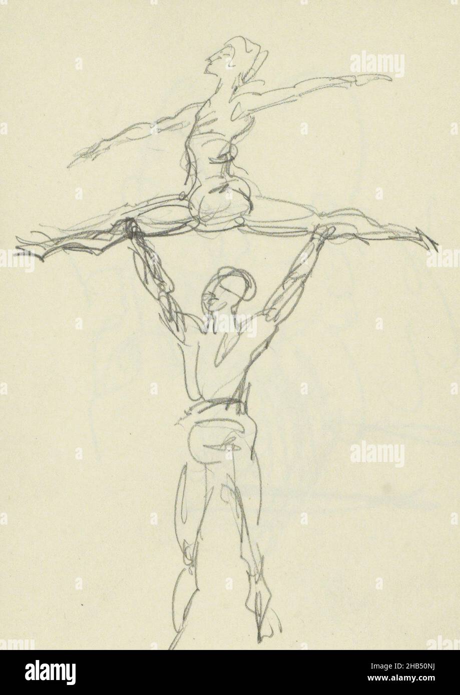 An acrobat lifts another acrobat in splits above his head. Sheet 20 ...