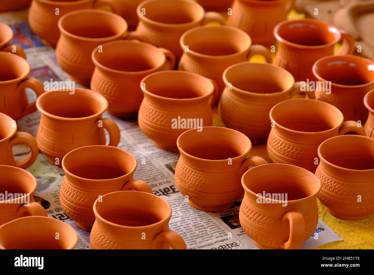 Terracotta, pot, cup kitchen souvenirs pile at street handicraft ...