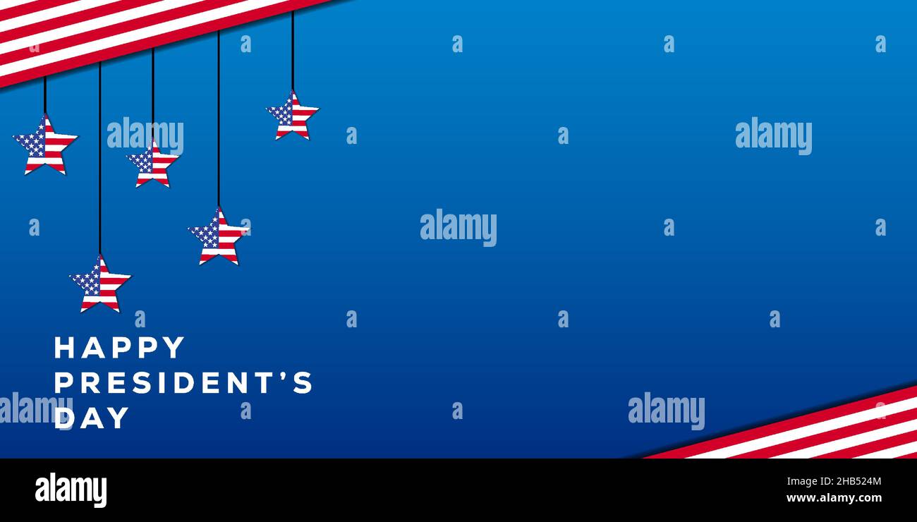 happy presidents day banner background with hanging US flag stars and ...