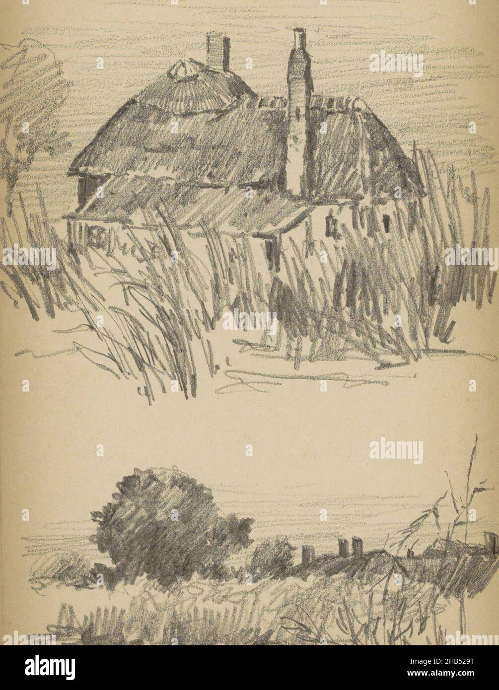 Sheet 19 recto from a sketchbook with 34 pages, Farms in a landscape ...