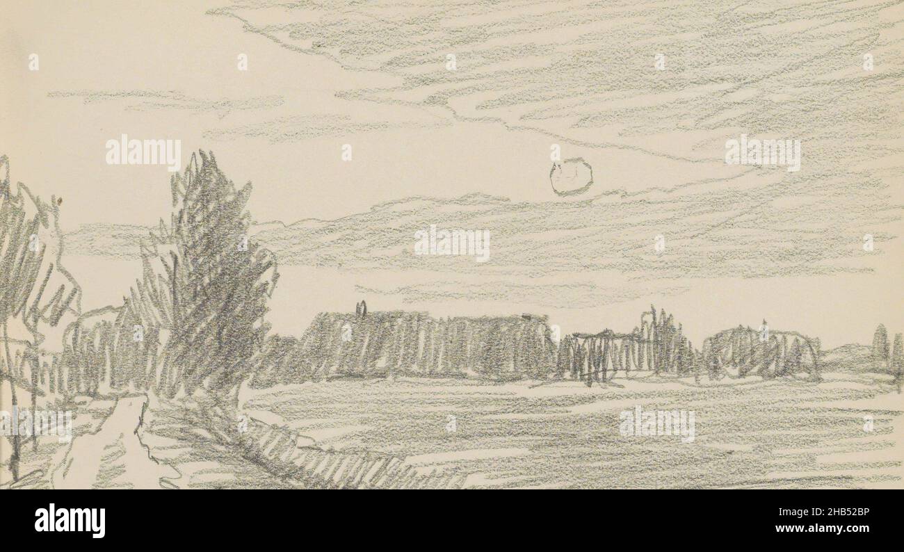 Sheet 24 recto from a sketchbook with 24 sheets, Path and farm in a ...