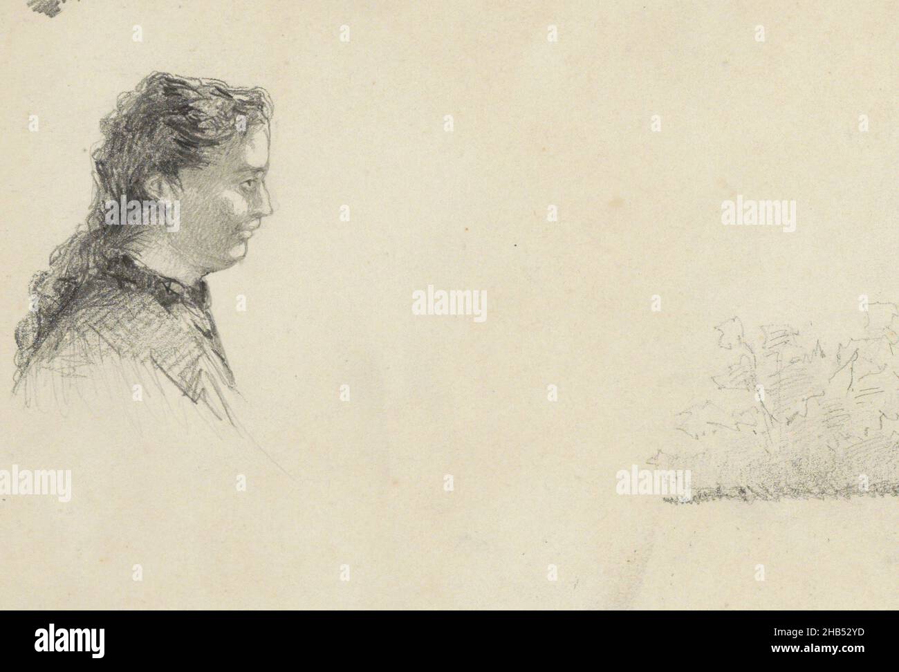 Sheet 45 verso from a sketchbook with 45 sheets, Bushes and a female ...