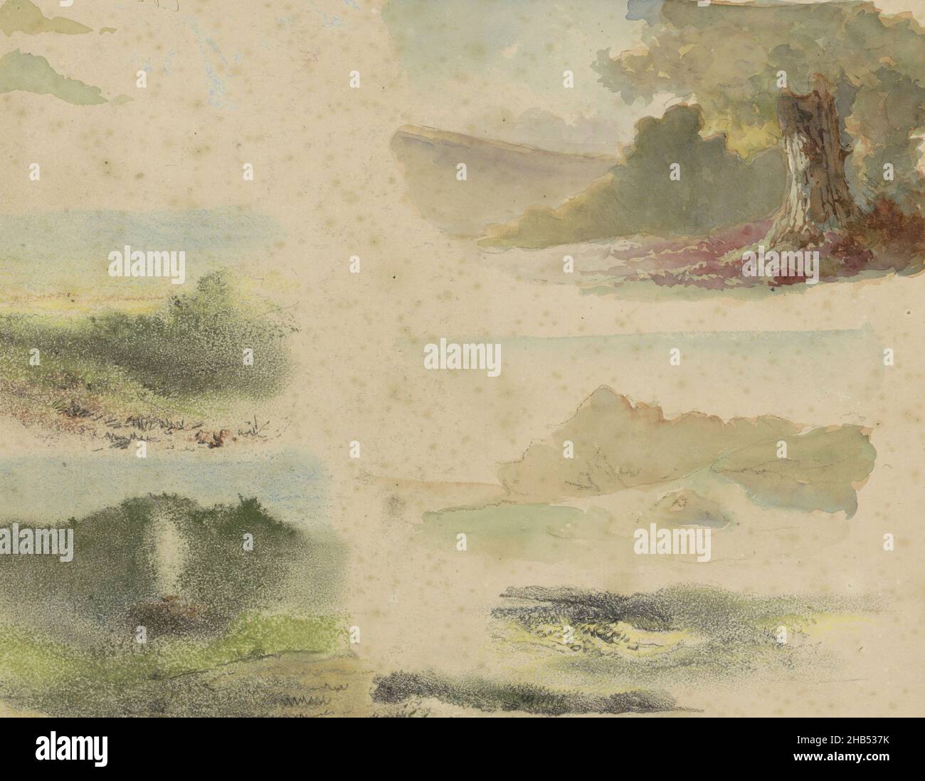 Sheet 43 verso from a sketchbook with 44 pages, Five landscapes ...