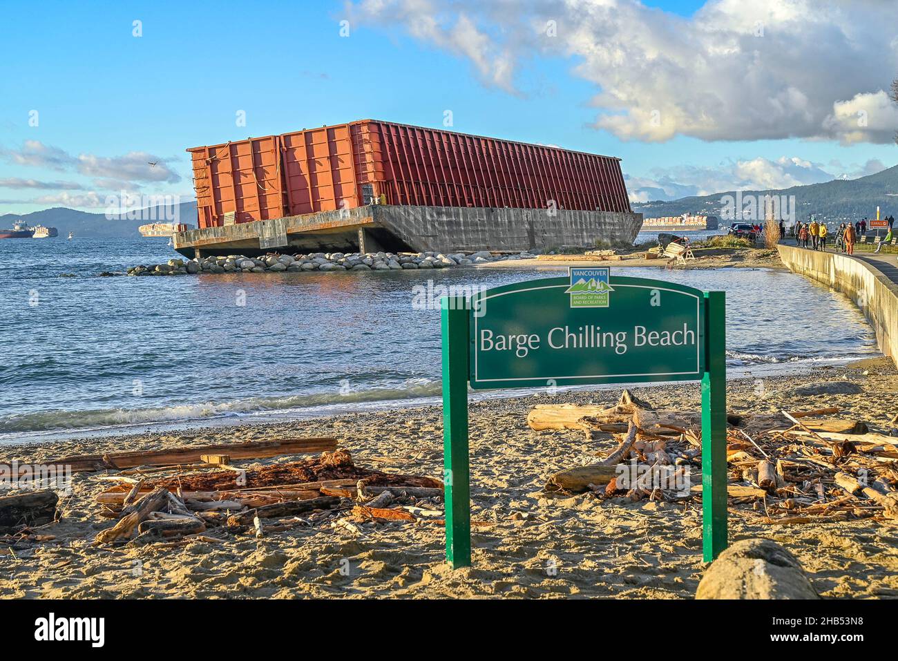 Beached barge, Sunset Beach, temporarily named Barge Chilling Beach ...