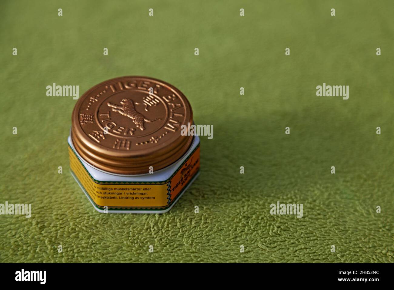 Umea, Norrland Sweden - September 29, 2019: a jar of tiger balm on a ...