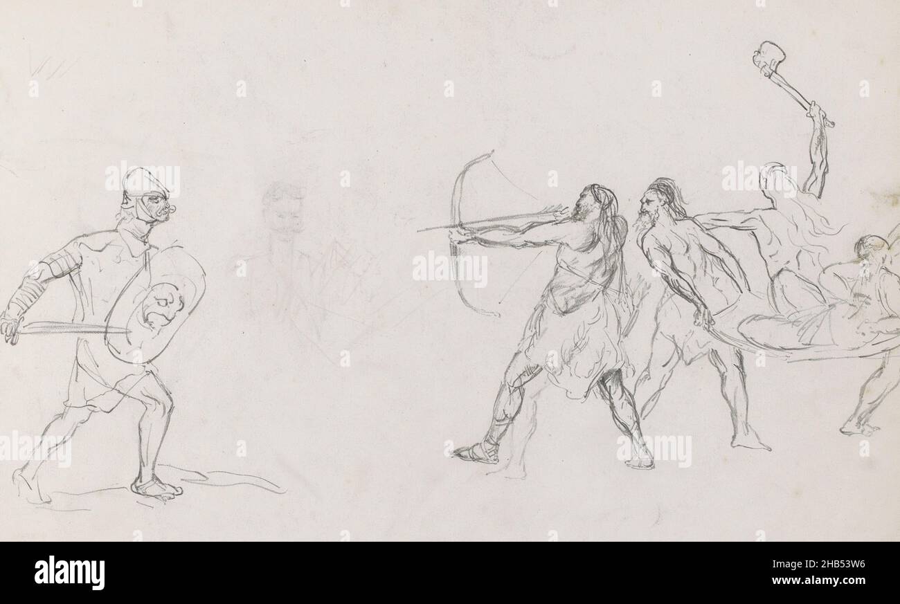 Two men may be carrying a wounded man away. Sheet 2 recto from a ...