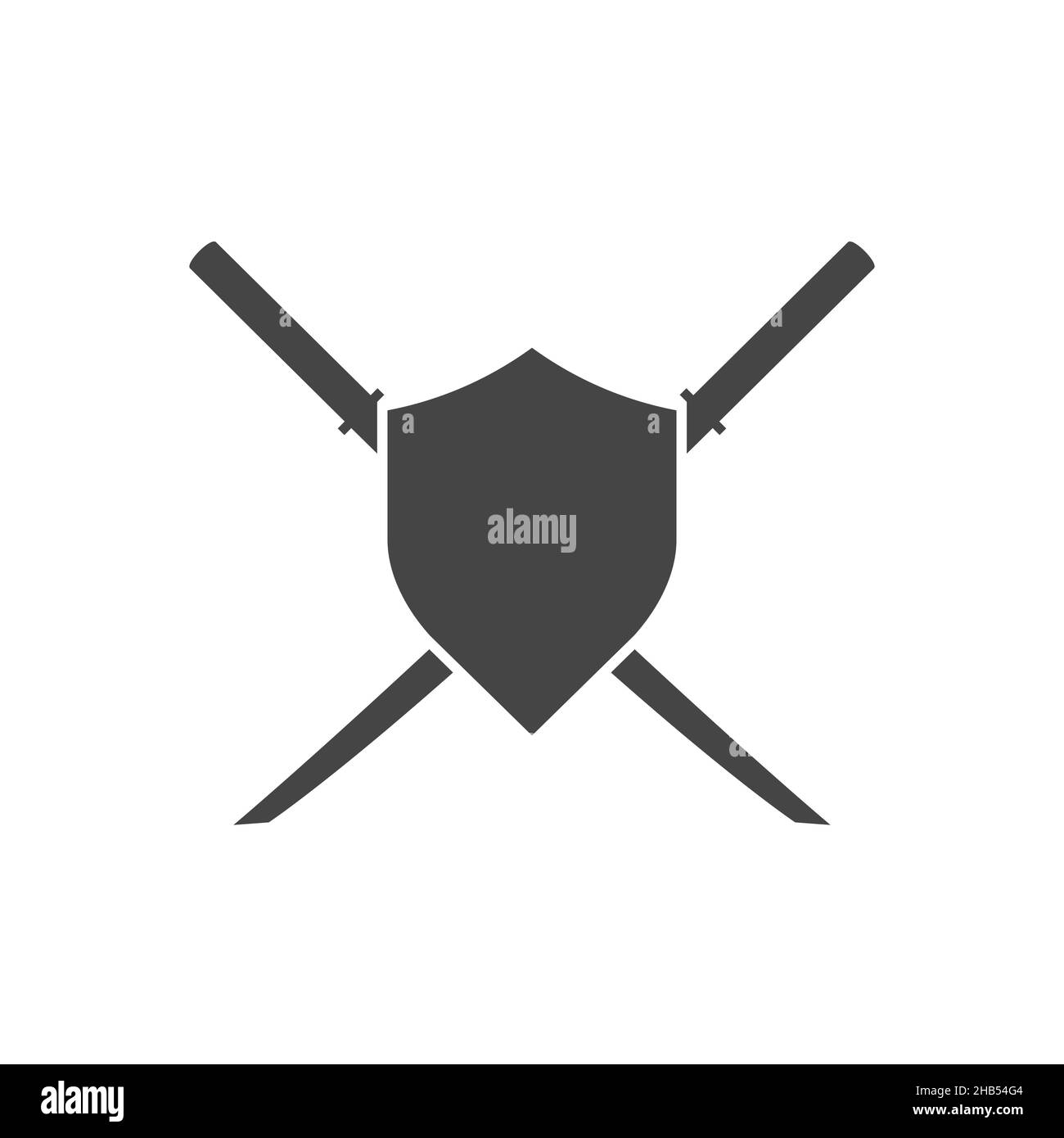 Two samurai crossed swords and shield isolated vector emblem. Ninja ...