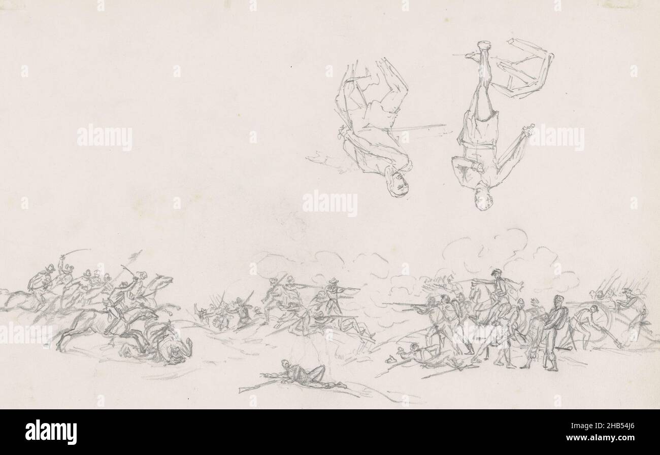 Troopers and infantrymen fight with swords and rifles with bayonets ...