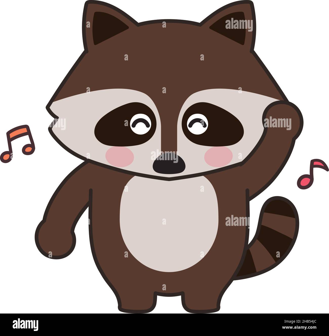 Raccoon dancing happily with musical notes. Vector illustration ...