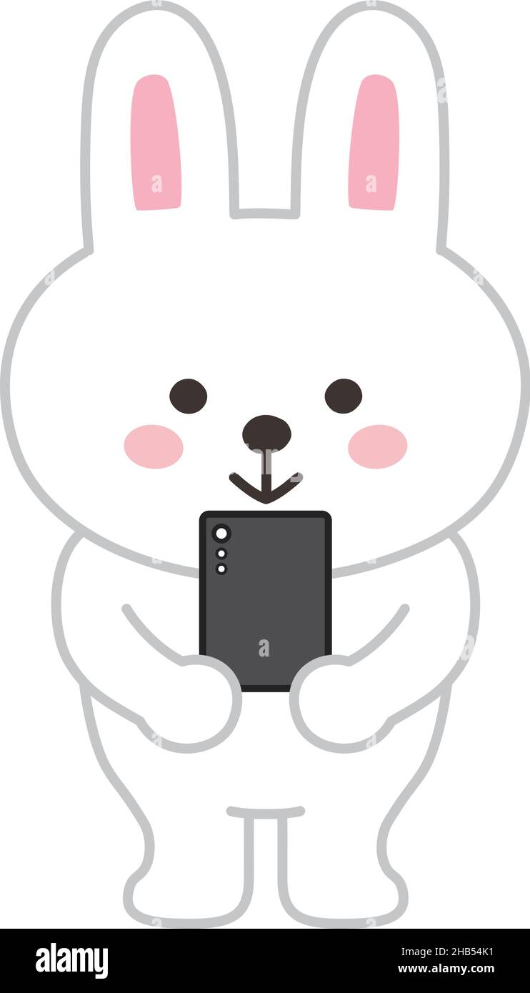 Rabbit with a smartphone. Vector illustration isolated on a white ...