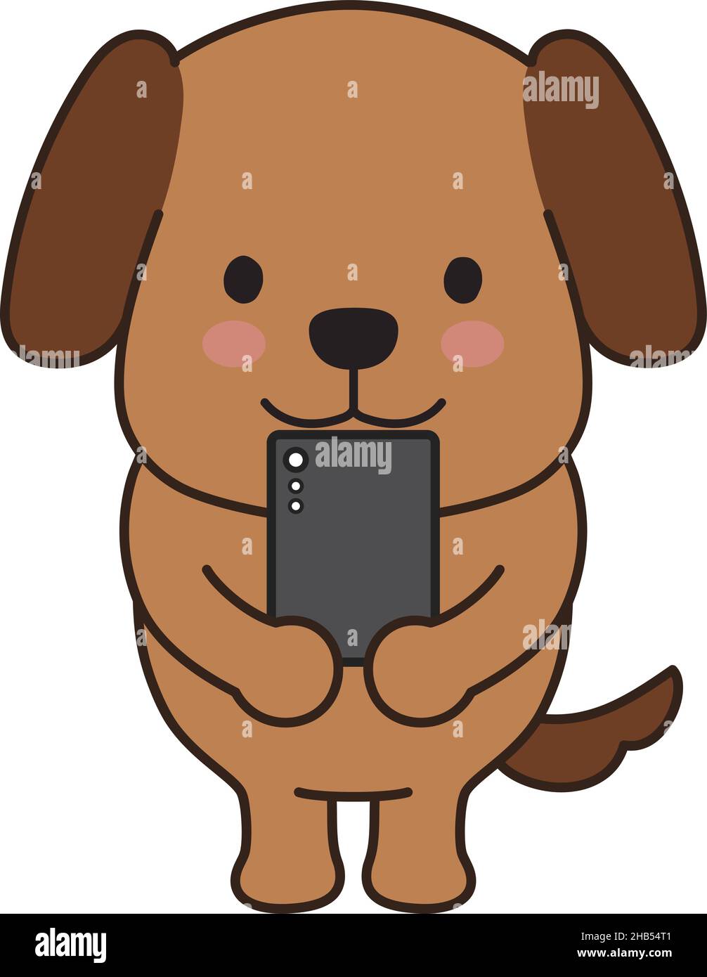 Dog watching a smartphone. Vector illustration isolated on a white ...