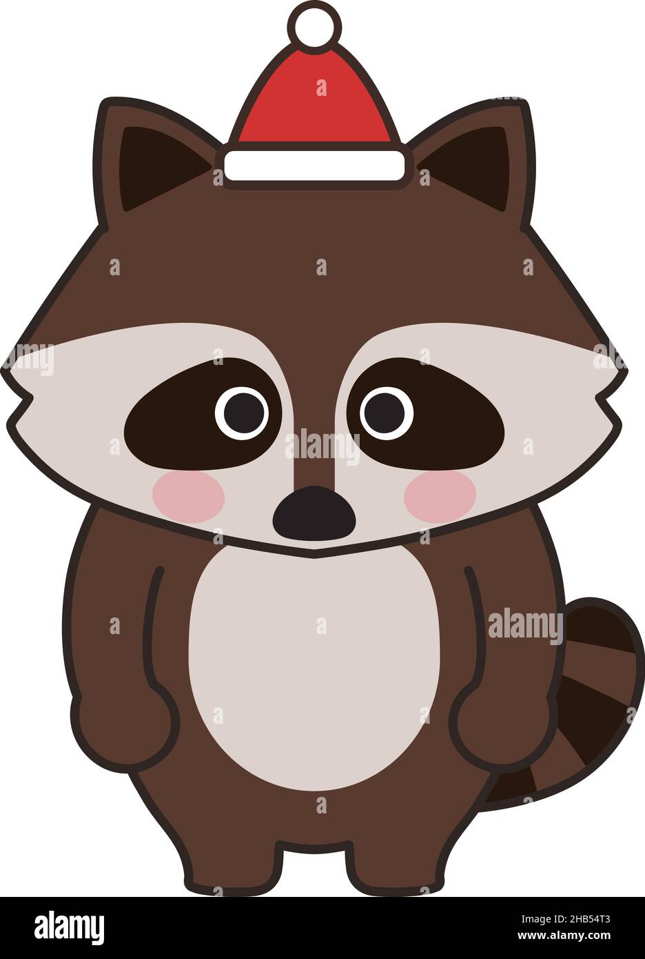 Raccoon wearing a Santa hat happily. Vector illustration isolated on a ...