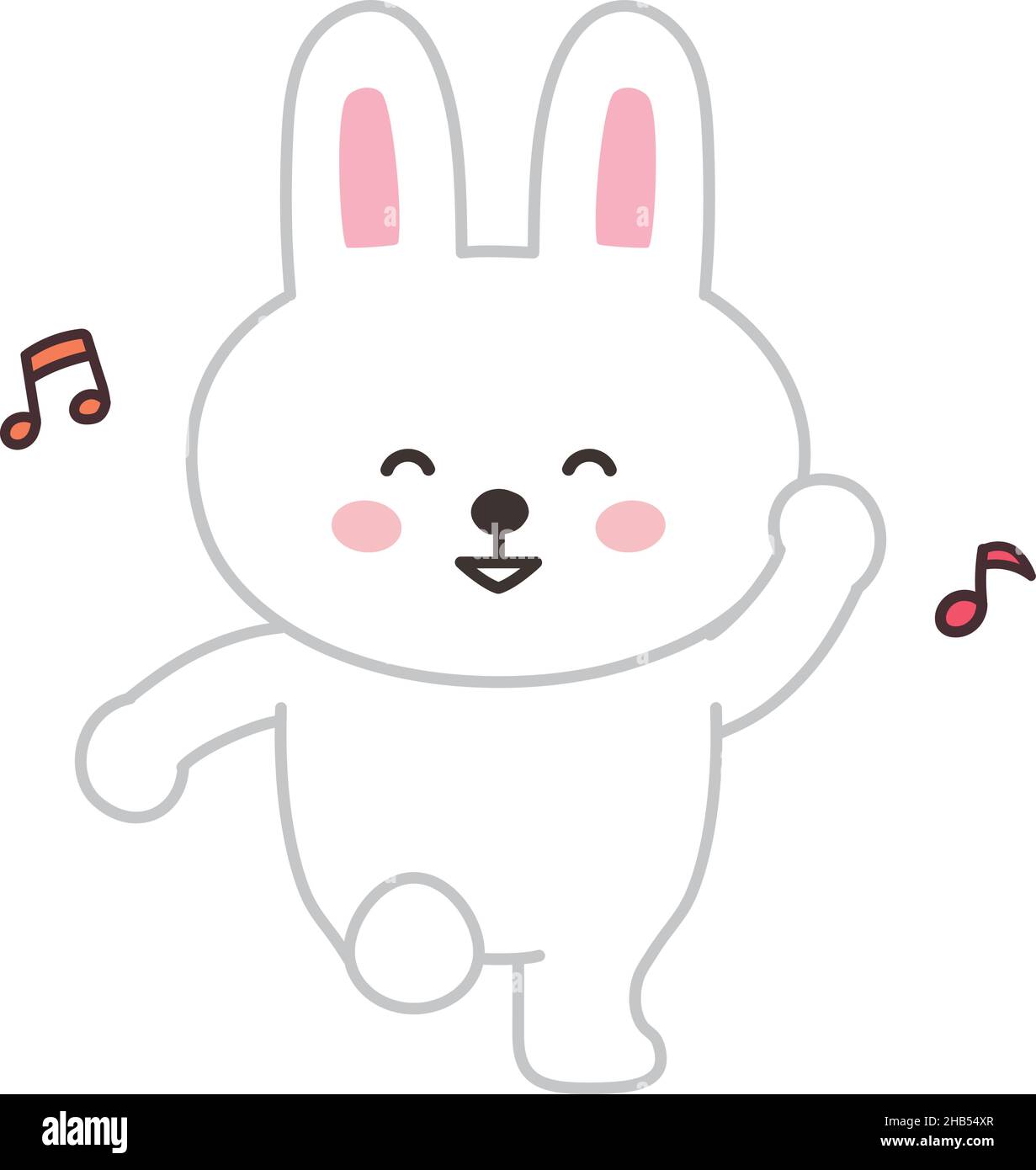 Rabbit dancing happily with musical notes. Vector illustration isolated ...