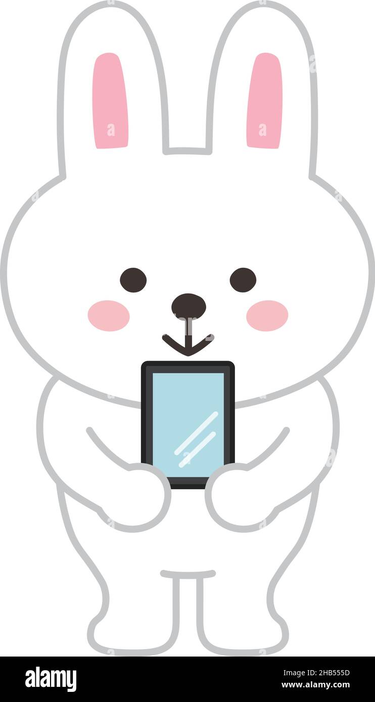 Rabbit with a smartphone. Vector illustration isolated on a white ...