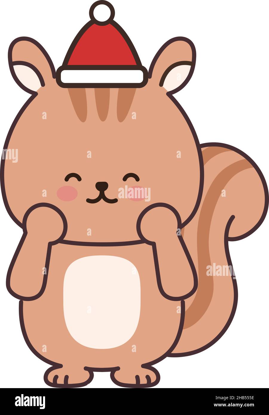 Squirrel wearing a Santa hat. Vector illustration isolated on a white ...