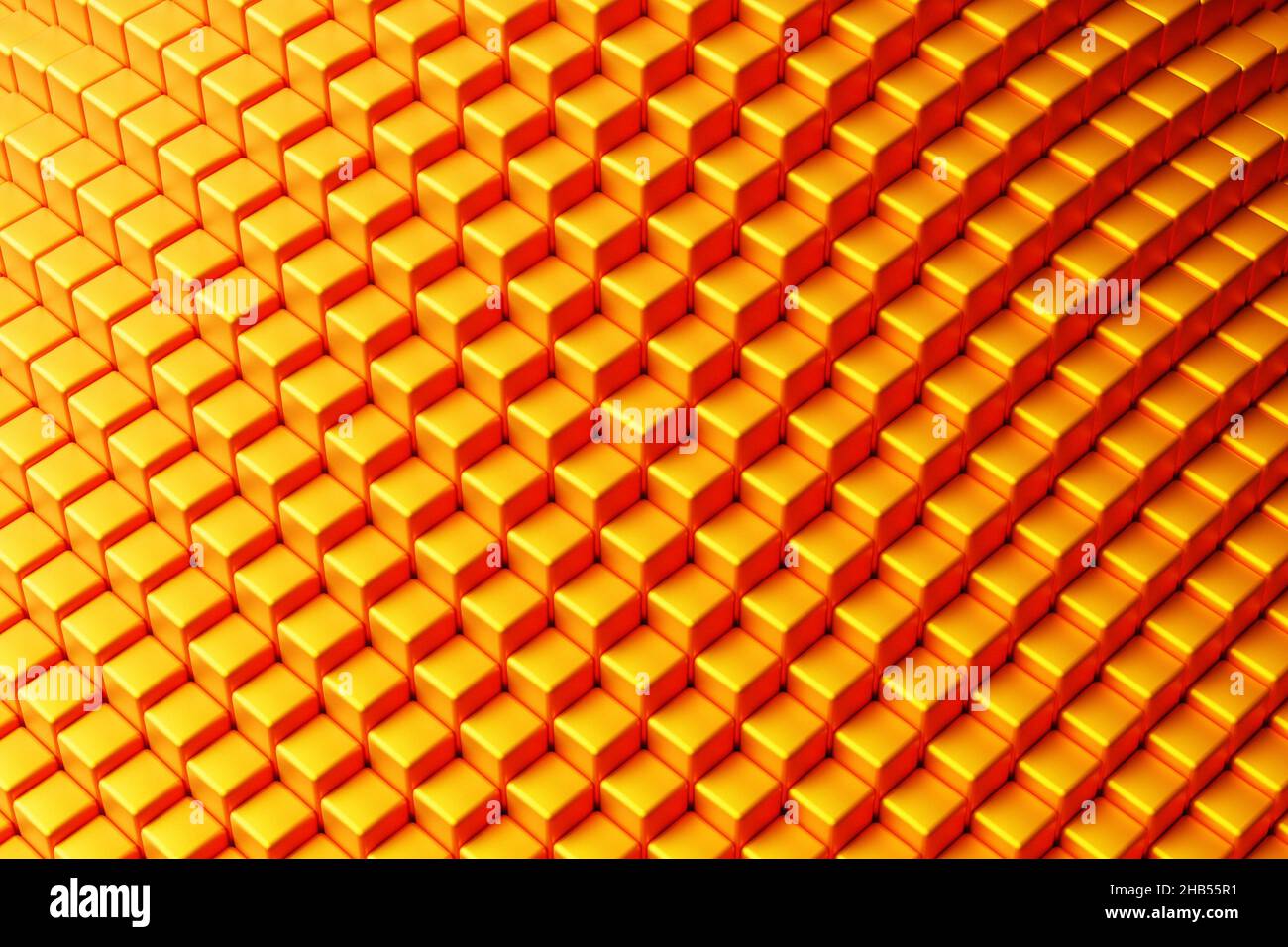 3d illustration of rows of orange squares .Set of cubes on monocrome ...