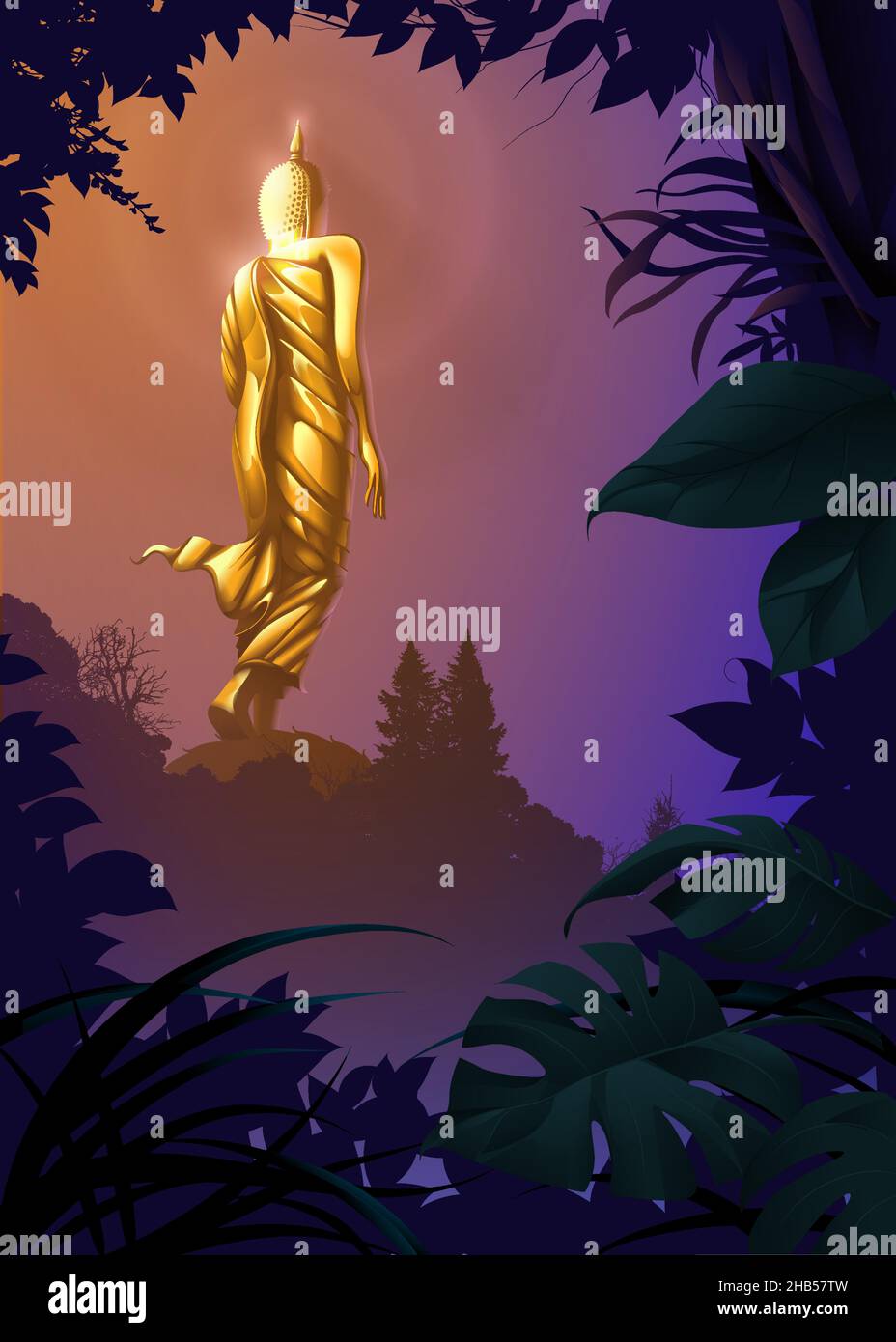 Walking with buddha Stock Vector Images - Alamy