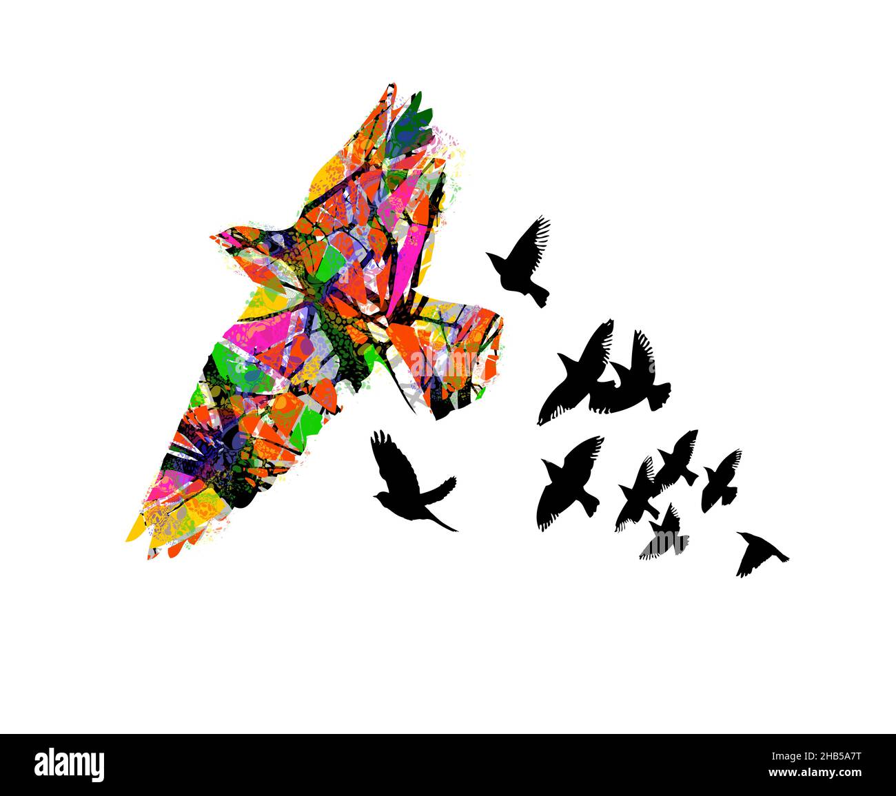 Colorful flying birds. Birds migrating to the south. Vector ...