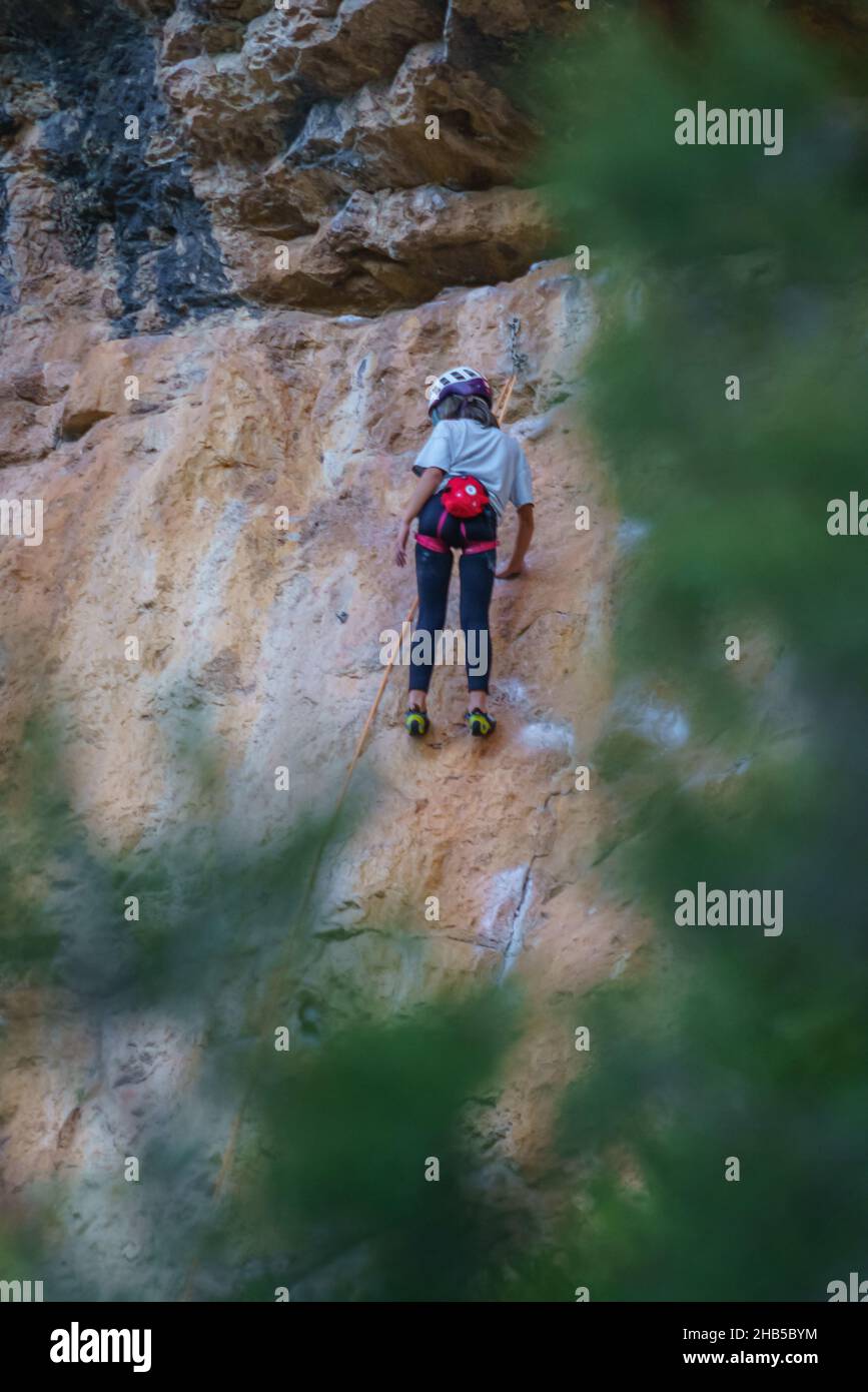 Father and son go rock climbing in Chulilla. Valencia. December 2021 ...