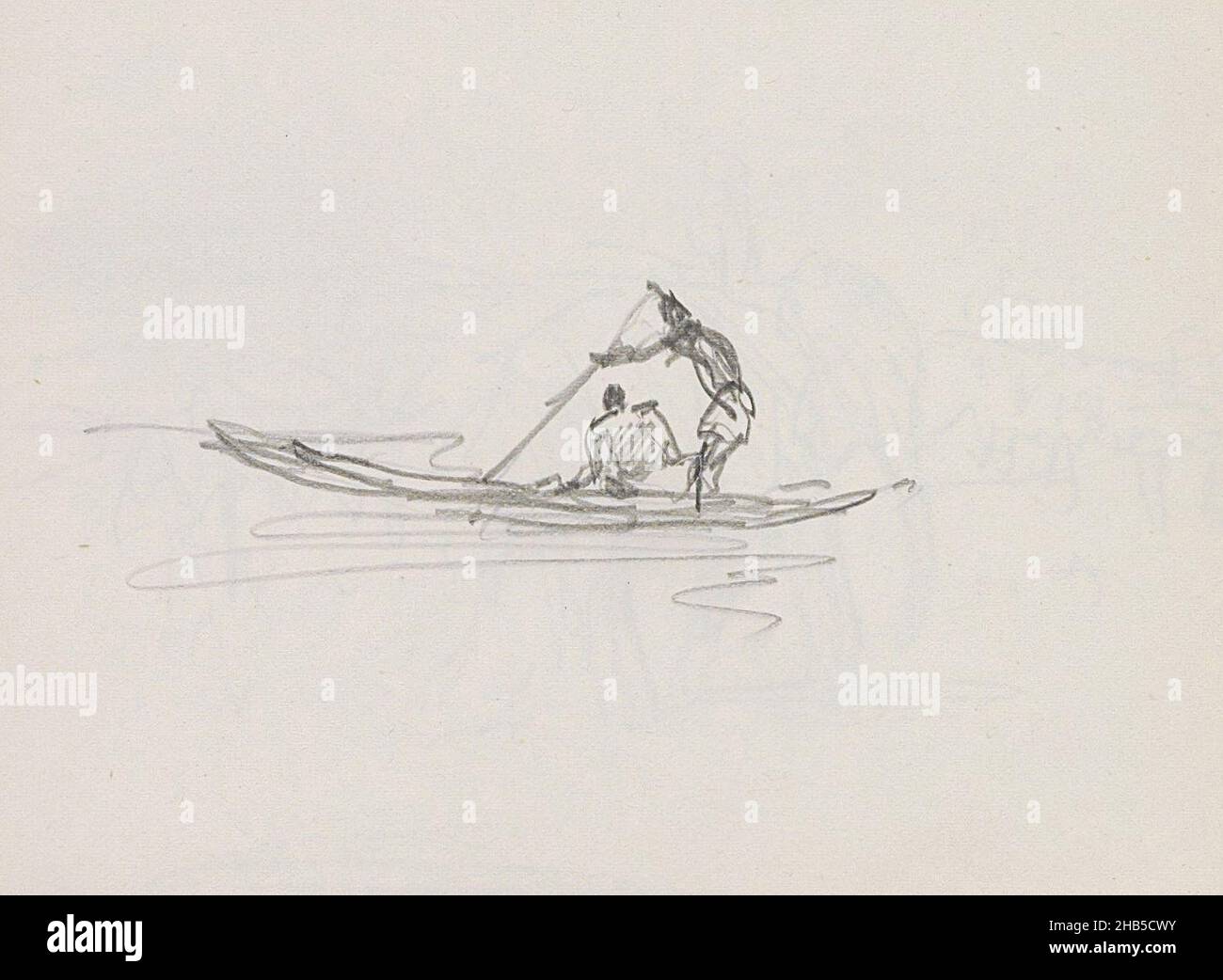 Page 77 from a sketchbook with 75 sheets, Two figures in a rowboat, draughtsman: Marius Bauer ...