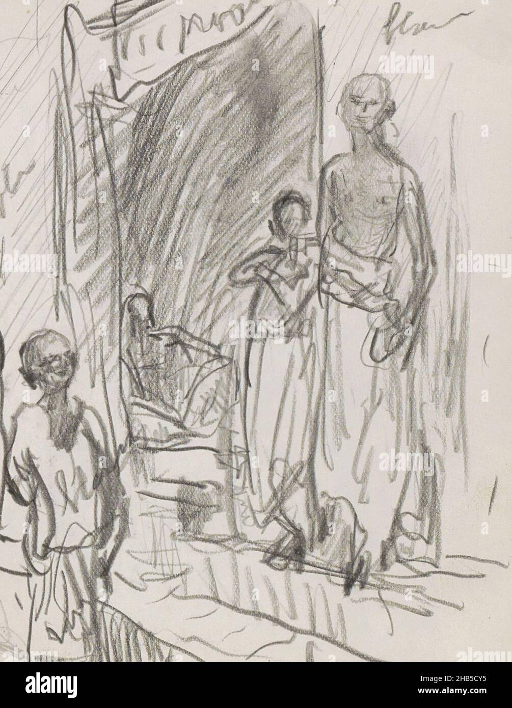 Page 128 from a sketchbook with 75 pages, Indians on a staircase near a doorway., draughtsman ...