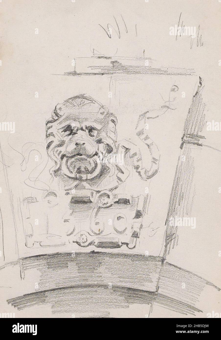 Sheet 23 recto from a sketchbook with 27 sheets, Façade stone with lion ...