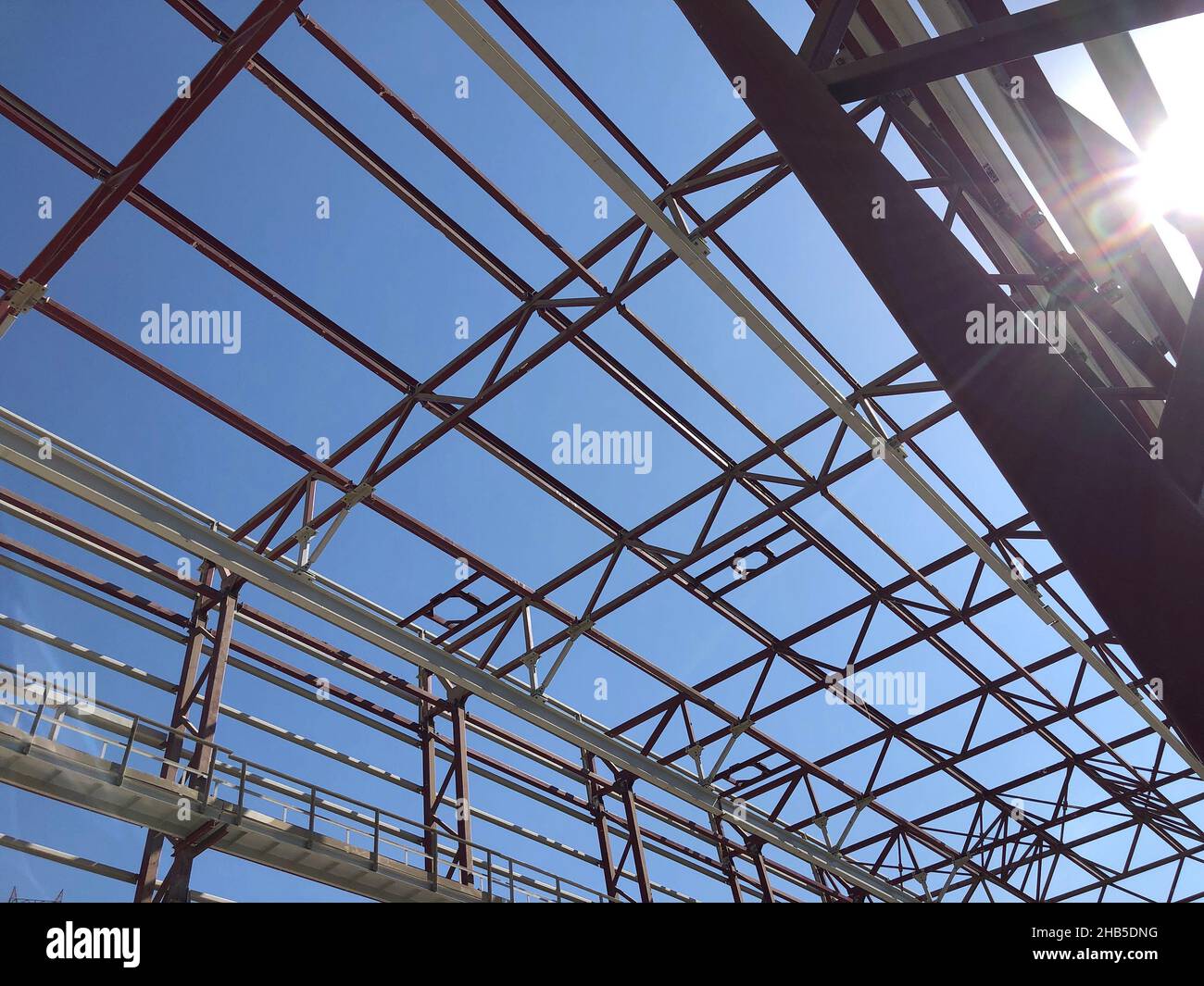 Overhead traveling gantry crane beam and truss ceilings Stock Photo - Alamy