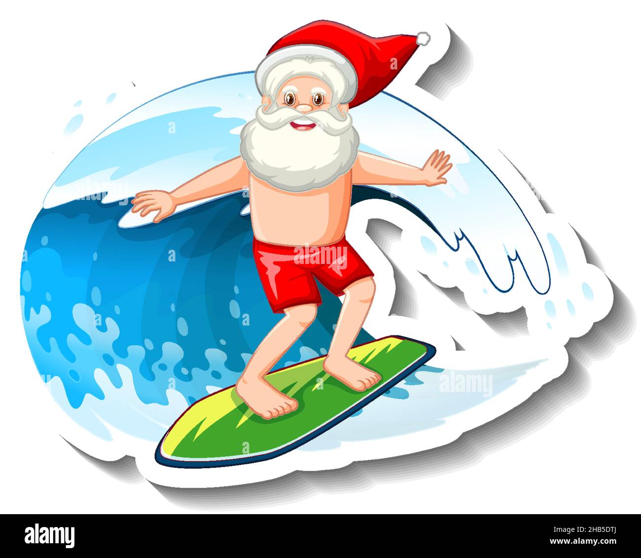 Summer Christmas with Santa surfing on water wave illustration Stock ...