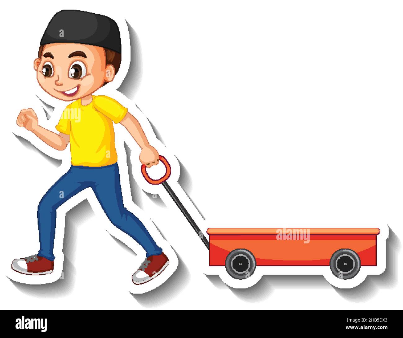 A muslim boy pulling cart cartoon character illustration Stock Vector ...