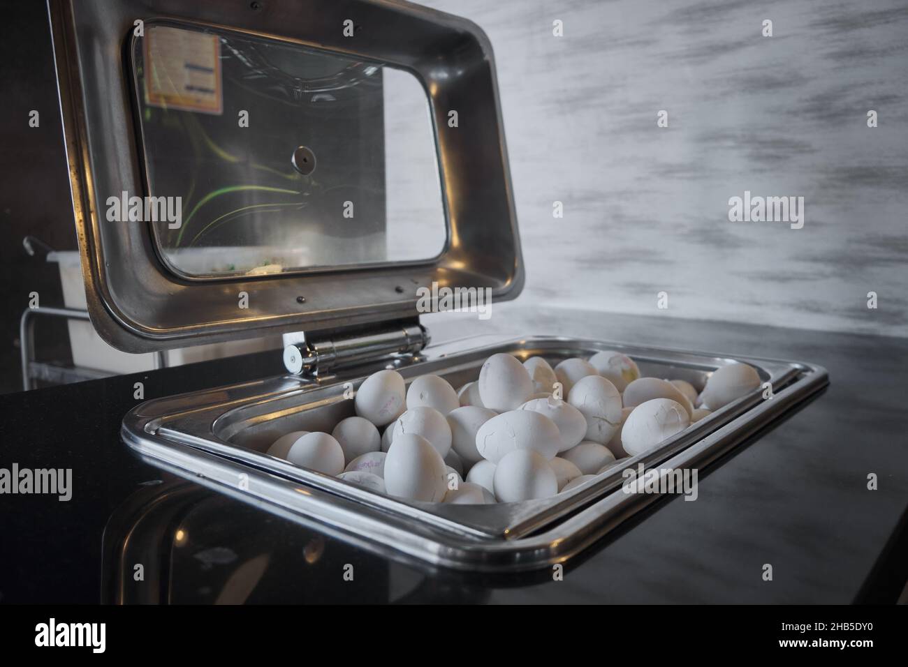 Boiled eggs at hotel restaurant Stock Photo - Alamy