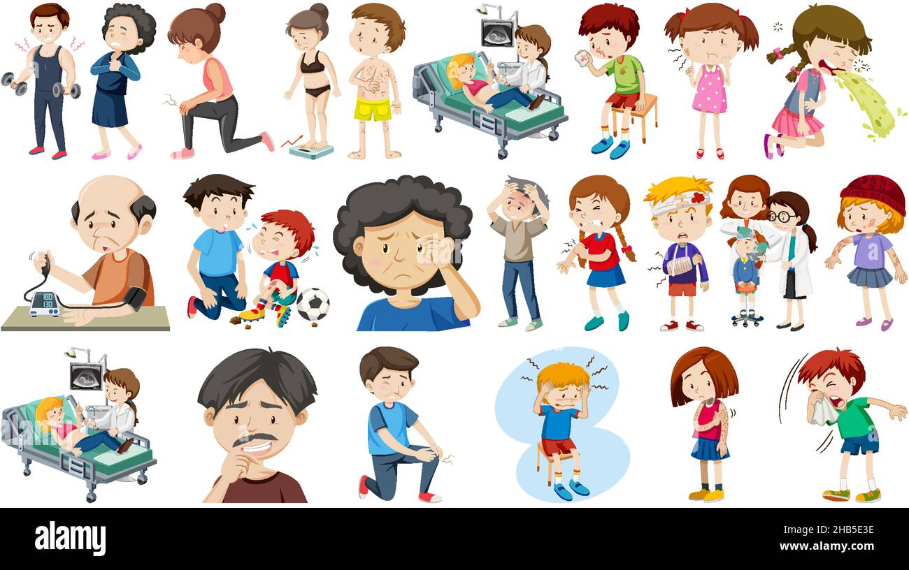 Set of sick people with different symptoms illustration Stock Vector ...