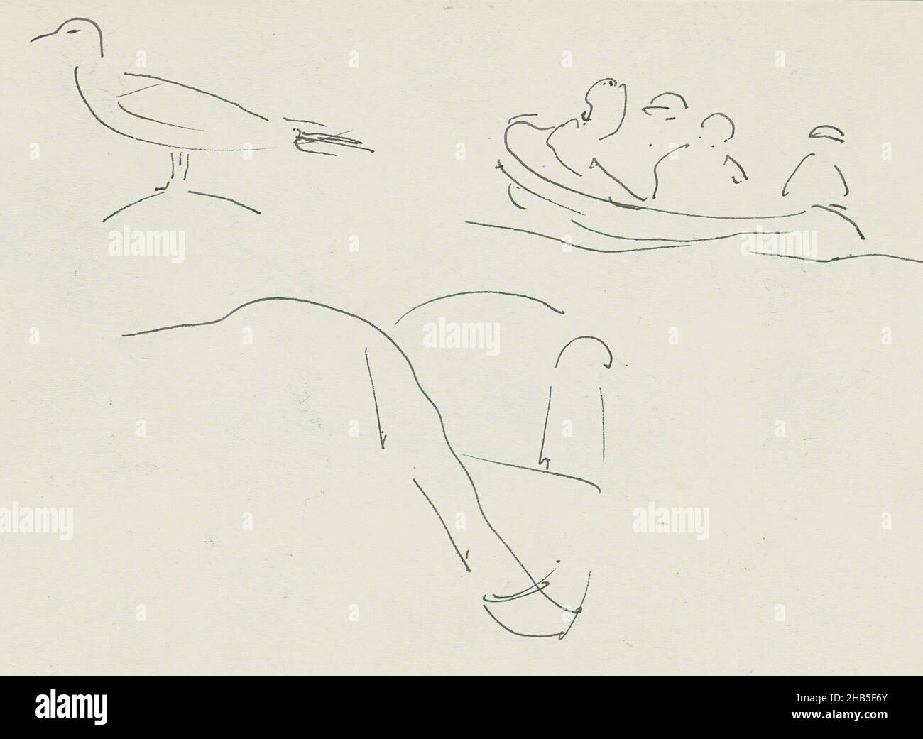 Sheet 8 verso from a sketchbook with 20 sheets, Standing bird and a ...