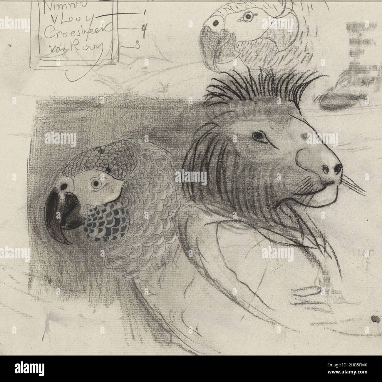Sheet 3 recto from a sketchbook with 44 sheets, heads of a parrot and a ...