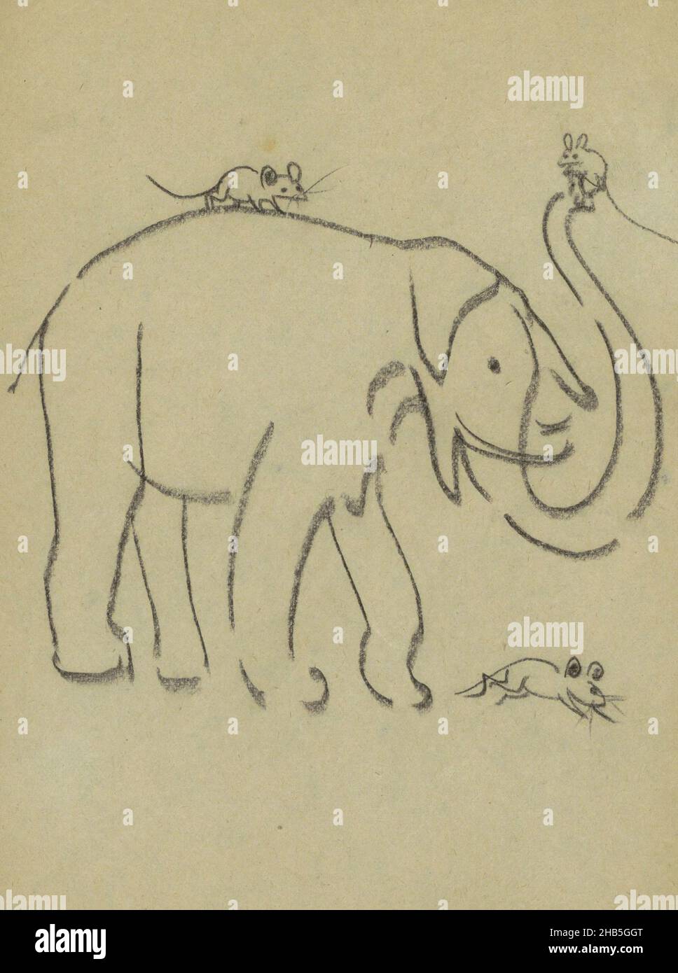 In front of the elephant runs a third mouse, Elephant with Mice on his ...