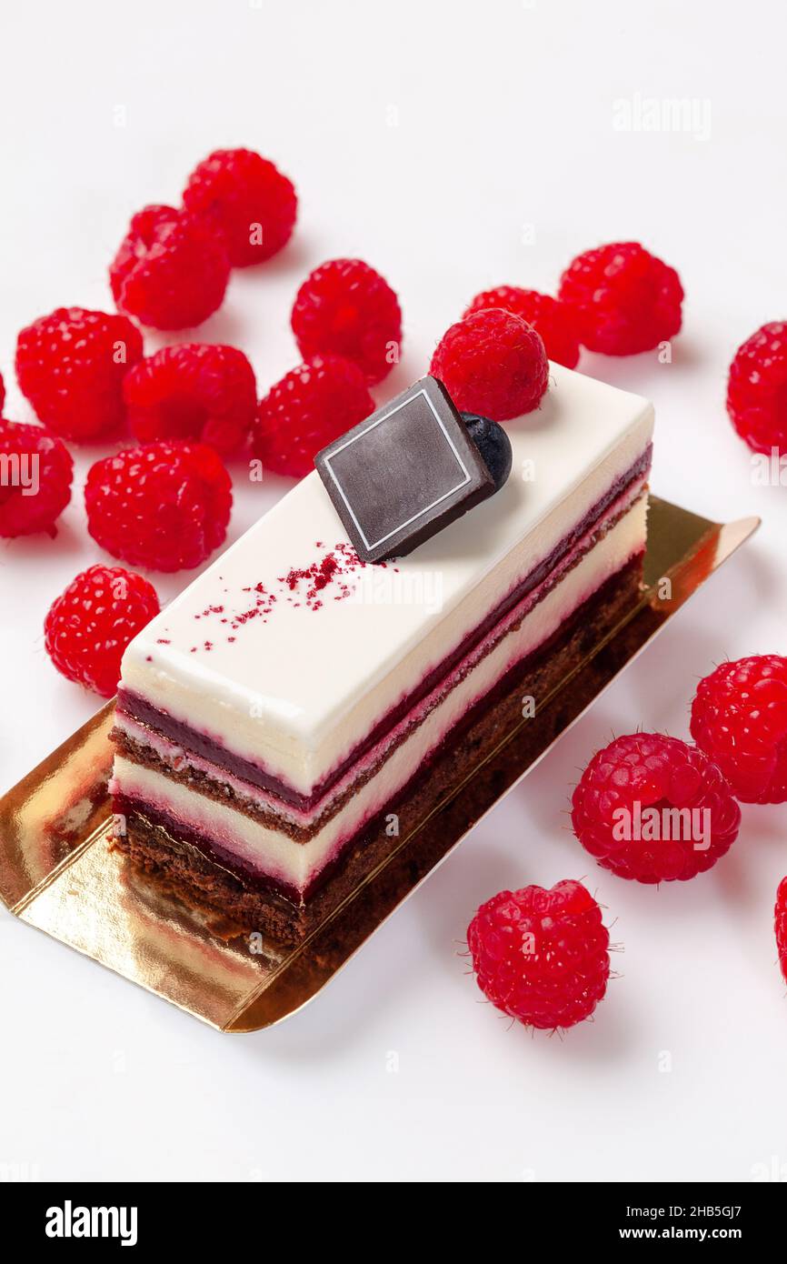 Chocolate sponge cake with mascarpone cream, raspberry jelly, sugar ...