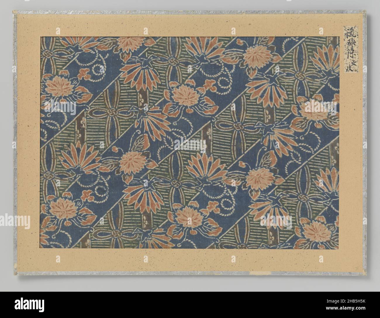 Textile fragment, Textile fragment, print decoration in oblique strips ...