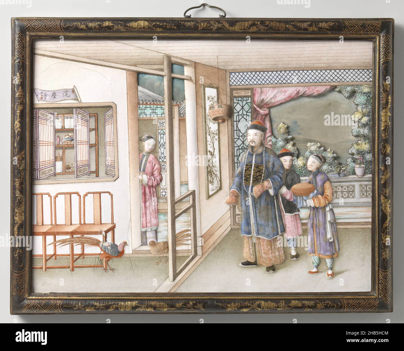 Plaque depicting a mandarin's visit, Plaque depicting the visit of a ...